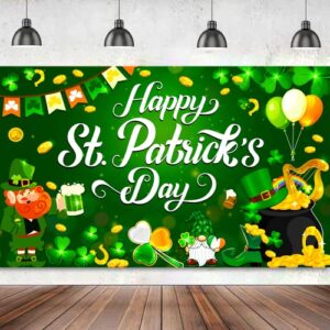 st patricks day backdrop, 71″ x 43″ happy st patricks day banner st patricks day decorations shamrock irish luck day saint patrick’s day banner st patrick backdrop st patrick’s day party supplies