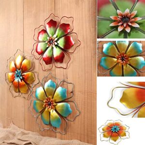 LITIALLY Metal Flower Wall Decor, 3PCS 10 Inch Metal Flowers Wall Art Sculpture Hanging Farmhouse, Yard Garden Decor for Home Bedroom Living Room