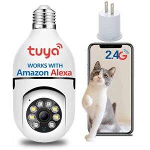 light bulb camera,security cameras wireless outdoor 1080p color night,lightbulb cameras for home security 2.4g wifi,e27 socket smart porch camera garage, with motion tracking 360° alexa google home