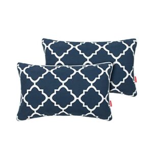 IN4 Care 12x19 Lumbar Throw Pillows Set of 2, Outdoor Summer Spring Garden Farmhouse Décor Outside Furniture Bench Decorative Pillows for Patio Sofa Couch Chair Bed-Navy Geometry