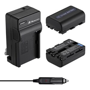 powerextra 2 pack replacement sony np-fm50 battery and travel charger compatible with sony np-fm30 np-fm51 np-qm50 np-qm51 np-fm55h battery and sony m type np-fm50 equivalent camcorder/camera