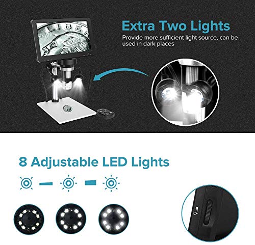 ANNLOV 7" LCD Digital Microscope with 32GB TF Card 1200X Maginfication 1080P Coin Microscope with Wired Remote,12MP Ultra-Precise Focusing Video Camera with 8 LED Fill Lights Windows/Mac Compatible