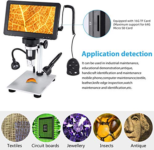 ANNLOV 7" LCD Digital Microscope with 32GB TF Card 1200X Maginfication 1080P Coin Microscope with Wired Remote,12MP Ultra-Precise Focusing Video Camera with 8 LED Fill Lights Windows/Mac Compatible