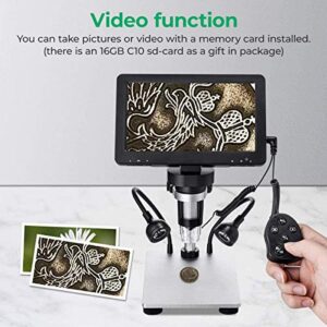 ANNLOV 7" LCD Digital Microscope with 32GB TF Card 1200X Maginfication 1080P Coin Microscope with Wired Remote,12MP Ultra-Precise Focusing Video Camera with 8 LED Fill Lights Windows/Mac Compatible