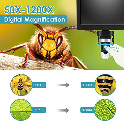 ANNLOV 7" LCD Digital Microscope with 32GB TF Card 1200X Maginfication 1080P Coin Microscope with Wired Remote,12MP Ultra-Precise Focusing Video Camera with 8 LED Fill Lights Windows/Mac Compatible