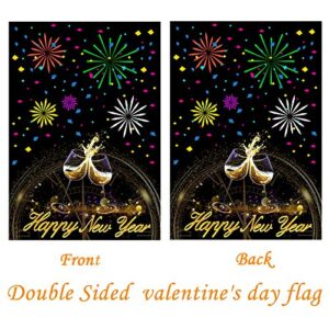 New Years Flag,Happy New Year Garden Flag 28 x 40 Inch Double Sided Fireworks Wine Glass Clock Happy New Year House Flag for New Year Greettings or Decoration with 2 Grommets