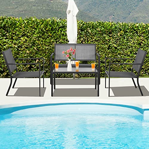 LIRUXUN 4 PCS Patio Furniture Set Sofa Coffee Table Steel Frame Garden Coffee Table Loveseat Chair