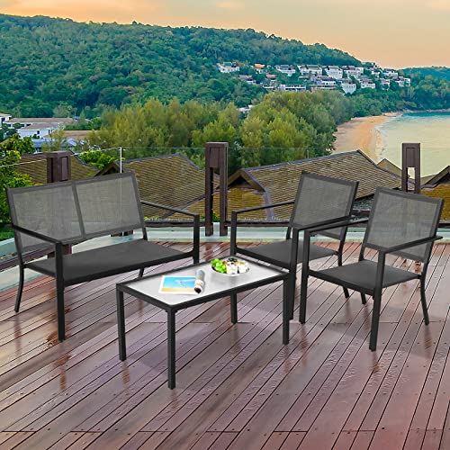 LIRUXUN 4 PCS Patio Furniture Set Sofa Coffee Table Steel Frame Garden Coffee Table Loveseat Chair