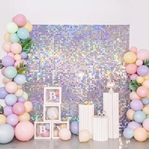 Shimmer Wall Backdrop Iridescent Silver Sequin Wall Panel Backdrop Decor for Wedding, Anniversary, Birthday, Party, 12 Panels