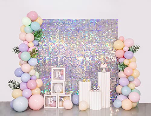 Shimmer Wall Backdrop Iridescent Silver Sequin Wall Panel Backdrop Decor for Wedding, Anniversary, Birthday, Party, 12 Panels