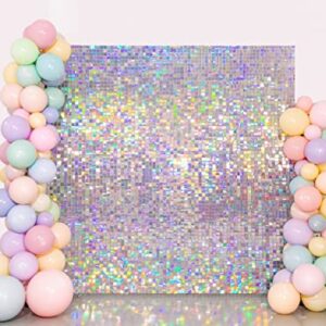 Shimmer Wall Backdrop Iridescent Silver Sequin Wall Panel Backdrop Decor for Wedding, Anniversary, Birthday, Party, 12 Panels