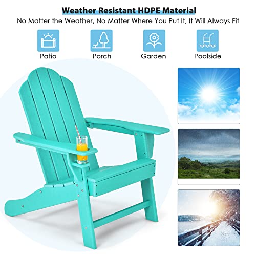 Giantex Adirondack Chair Outdoor Fire Pit Chairs, HDPE Weather Resistant Patio Chair for Outside Campfire,Deck, Garden, Yard, Lawn Furniture Porch and Lawn Seating Composite Chairs, Turquoise