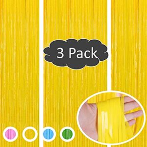 vanujoy 3pcs macaron yellow tinsel foil fringe backdrop curtains party decoration – party door wall streamer photo backdrop for birthday wedding engagement bridal shower decoration