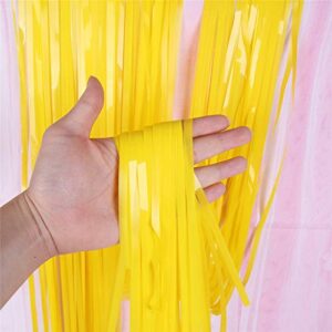 Vanujoy 3pcs Macaron Yellow Tinsel Foil Fringe Backdrop Curtains Party Decoration - Party Door Wall Streamer Photo Backdrop for Birthday Wedding Engagement Bridal Shower Decoration