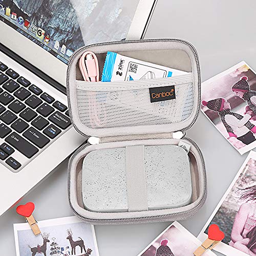 Canboc Hard Case for HP Sprocket Portable 2x3 Instant Photo Printer (Luna Pearl Case), Mesh Pocket fits Zink Photo Paper, Cable, Grey