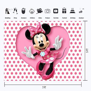 Baby Shower Backdrop Minnie Mouse 7x5 White Background Pink Dot with Dancing Minnie Backdrops for Girl 1sr Birthday Party Photography Customized Photographic Backgrounds Kids