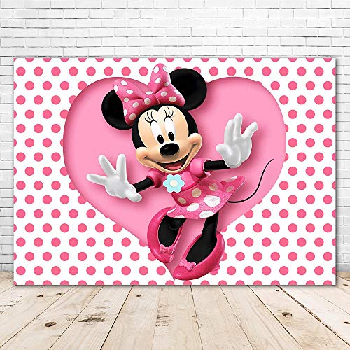 Baby Shower Backdrop Minnie Mouse 7x5 White Background Pink Dot with Dancing Minnie Backdrops for Girl 1sr Birthday Party Photography Customized Photographic Backgrounds Kids