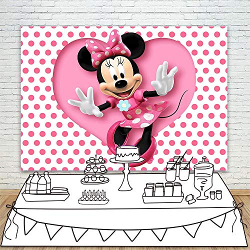 Baby Shower Backdrop Minnie Mouse 7x5 White Background Pink Dot with Dancing Minnie Backdrops for Girl 1sr Birthday Party Photography Customized Photographic Backgrounds Kids