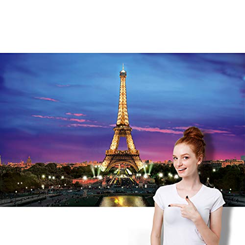 Paris Eiffel Tower Backdrop Banner Background Photo Booth Prop, Paris Night View Props Wall Photography Background Banner 6 x 3.6 Feet with 4 Copper Holes and 19.7 ft Black String