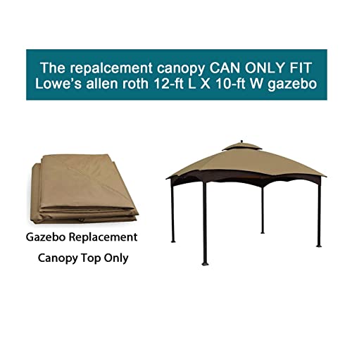 Gazebo Replacement Canopy Top Cover - Wonwon 10X12 Double Tiered Canopy Roof for Lowe's Allen Roth Gazebo Model #GF-12S004BTO/GF-12S004B-1 (Khaki)