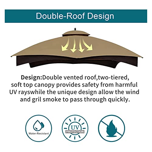 Gazebo Replacement Canopy Top Cover - Wonwon 10X12 Double Tiered Canopy Roof for Lowe's Allen Roth Gazebo Model #GF-12S004BTO/GF-12S004B-1 (Khaki)