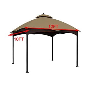 Gazebo Replacement Canopy Top Cover - Wonwon 10X12 Double Tiered Canopy Roof for Lowe's Allen Roth Gazebo Model #GF-12S004BTO/GF-12S004B-1 (Khaki)