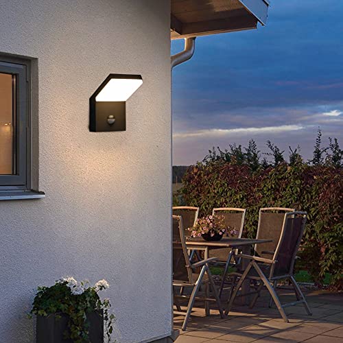 Motion Sensor Porch Light Black Exterior Light Fixture LED Modern Wall Mount Sconce for Garden Patio Garage IP54 Waterproof 1800lm 18W 3000K Warm White