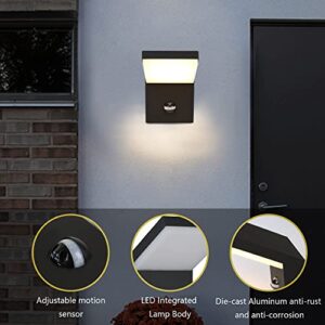 Motion Sensor Porch Light Black Exterior Light Fixture LED Modern Wall Mount Sconce for Garden Patio Garage IP54 Waterproof 1800lm 18W 3000K Warm White