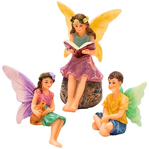 PRETMANNS Fairies for Garden - Fairy Garden Accessories with Garden Fairy Figurines, Fairy Garden Kit with Girl & Boy Fairies for a Fairy Garden - 3 Piece Fairy Set