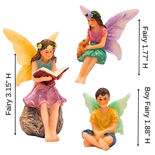 PRETMANNS Fairies for Garden - Fairy Garden Accessories with Garden Fairy Figurines, Fairy Garden Kit with Girl & Boy Fairies for a Fairy Garden - 3 Piece Fairy Set