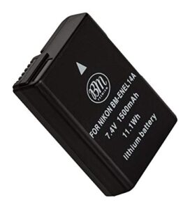 bm premium en-el14a battery for nikon d3100, d3200, d3300, d3400, d3500, d5100, d5200, d5300, d5500, d5600, df, coolpix p7000, p7100, p7700 digital slr cameras