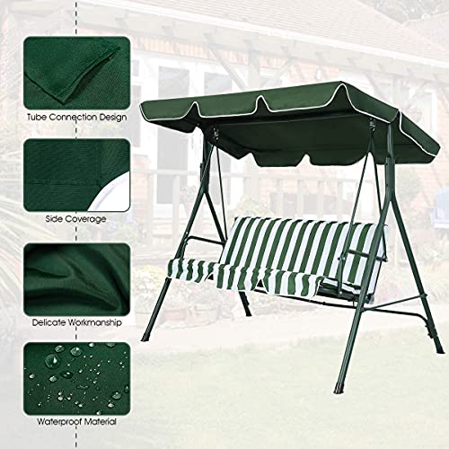 GLACER 77" x 43" Swing Canopy Replacement Porch Top Cover, Outdoor UV Block Sun Shade, Waterproof Swing Seat Furniture Cover for Outdoor Swing Chair, Ideal for Garden, Patio, Park, Yard (Green)