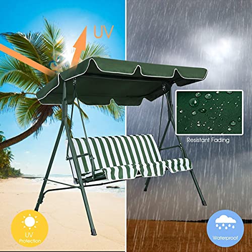 GLACER 77" x 43" Swing Canopy Replacement Porch Top Cover, Outdoor UV Block Sun Shade, Waterproof Swing Seat Furniture Cover for Outdoor Swing Chair, Ideal for Garden, Patio, Park, Yard (Green)