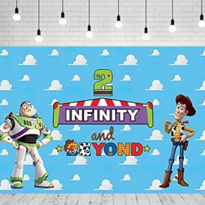 Two Infinity and Beyond Backdrop for 2nd Birthday Party Supplies 5x3ft Toy Story Photo Backgrounds Two Infinity and Beyond Theme Baby Shower Banner for Birthday Cake Table Decoration