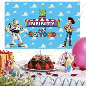 Two Infinity and Beyond Backdrop for 2nd Birthday Party Supplies 5x3ft Toy Story Photo Backgrounds Two Infinity and Beyond Theme Baby Shower Banner for Birthday Cake Table Decoration