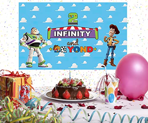 Two Infinity and Beyond Backdrop for 2nd Birthday Party Supplies 5x3ft Toy Story Photo Backgrounds Two Infinity and Beyond Theme Baby Shower Banner for Birthday Cake Table Decoration