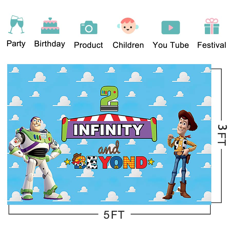 Two Infinity and Beyond Backdrop for 2nd Birthday Party Supplies 5x3ft Toy Story Photo Backgrounds Two Infinity and Beyond Theme Baby Shower Banner for Birthday Cake Table Decoration