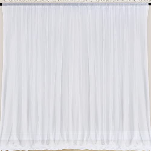 10x10ft White Tulle Backdrop Curtains for Parties, Sheer Backdrop Curtain Wedding Photo Backdrop Drapes for Baby Shower Photography Birthday Party (White)