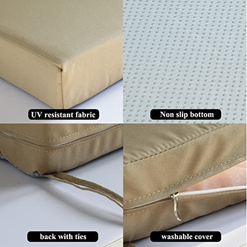 Patio Chair Cushions Set of 2 Non Slip Bottom Chair Pad with Ties Waterproof Square Outdoor Seat Cushion Replacement for Garden Swing Furniture 20x20 Inch, Light Khaki