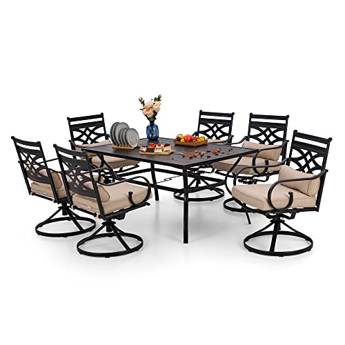 PHI VILLA Patio Dining Set for 6, 7 PCS Outdoor Dining Sets - 1 Rectangle 38x60in Dining Table (1.57" Umbrella Hole) & 6 Swivel Dining Chairs,Metal Patio Furniture for Outdoor Kitchen Lawn and Garden