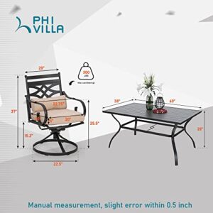 PHI VILLA Patio Dining Set for 6, 7 PCS Outdoor Dining Sets - 1 Rectangle 38x60in Dining Table (1.57" Umbrella Hole) & 6 Swivel Dining Chairs,Metal Patio Furniture for Outdoor Kitchen Lawn and Garden