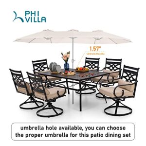 PHI VILLA Patio Dining Set for 6, 7 PCS Outdoor Dining Sets - 1 Rectangle 38x60in Dining Table (1.57" Umbrella Hole) & 6 Swivel Dining Chairs,Metal Patio Furniture for Outdoor Kitchen Lawn and Garden