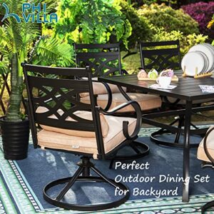 PHI VILLA Patio Dining Set for 6, 7 PCS Outdoor Dining Sets - 1 Rectangle 38x60in Dining Table (1.57" Umbrella Hole) & 6 Swivel Dining Chairs,Metal Patio Furniture for Outdoor Kitchen Lawn and Garden