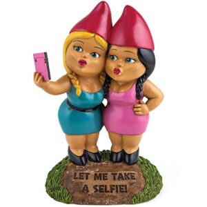 bigmouth inc the selfie sisters garden gnome, 9-inch tall funny lawn gnome statue, weatherproof garden decoration