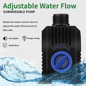 Fountain Pond Submersible Water Pump: 25W 400GPH Adjustable Quiet Outdoor Pump with 3 Nozzles 32ft Power Cord for Small Garden Aquarium Circulation Hydroponics Statuary