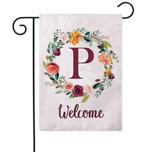 ULOVE LOVE YOURSELF Letter P Garden Flag with Flowers Wreath Double Sided Print Welcome Garden Flags Outdoor House Yard Flags 12.5 x 18 Inch(P)