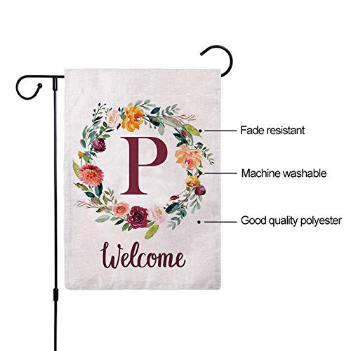 ULOVE LOVE YOURSELF Letter P Garden Flag with Flowers Wreath Double Sided Print Welcome Garden Flags Outdoor House Yard Flags 12.5 x 18 Inch(P)