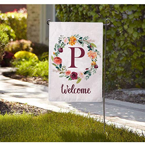 ULOVE LOVE YOURSELF Letter P Garden Flag with Flowers Wreath Double Sided Print Welcome Garden Flags Outdoor House Yard Flags 12.5 x 18 Inch(P)