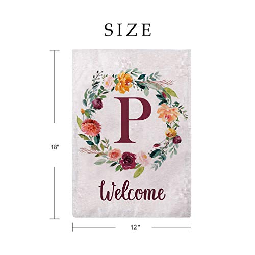 ULOVE LOVE YOURSELF Letter P Garden Flag with Flowers Wreath Double Sided Print Welcome Garden Flags Outdoor House Yard Flags 12.5 x 18 Inch(P)