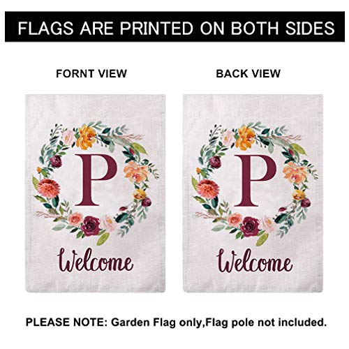 ULOVE LOVE YOURSELF Letter P Garden Flag with Flowers Wreath Double Sided Print Welcome Garden Flags Outdoor House Yard Flags 12.5 x 18 Inch(P)